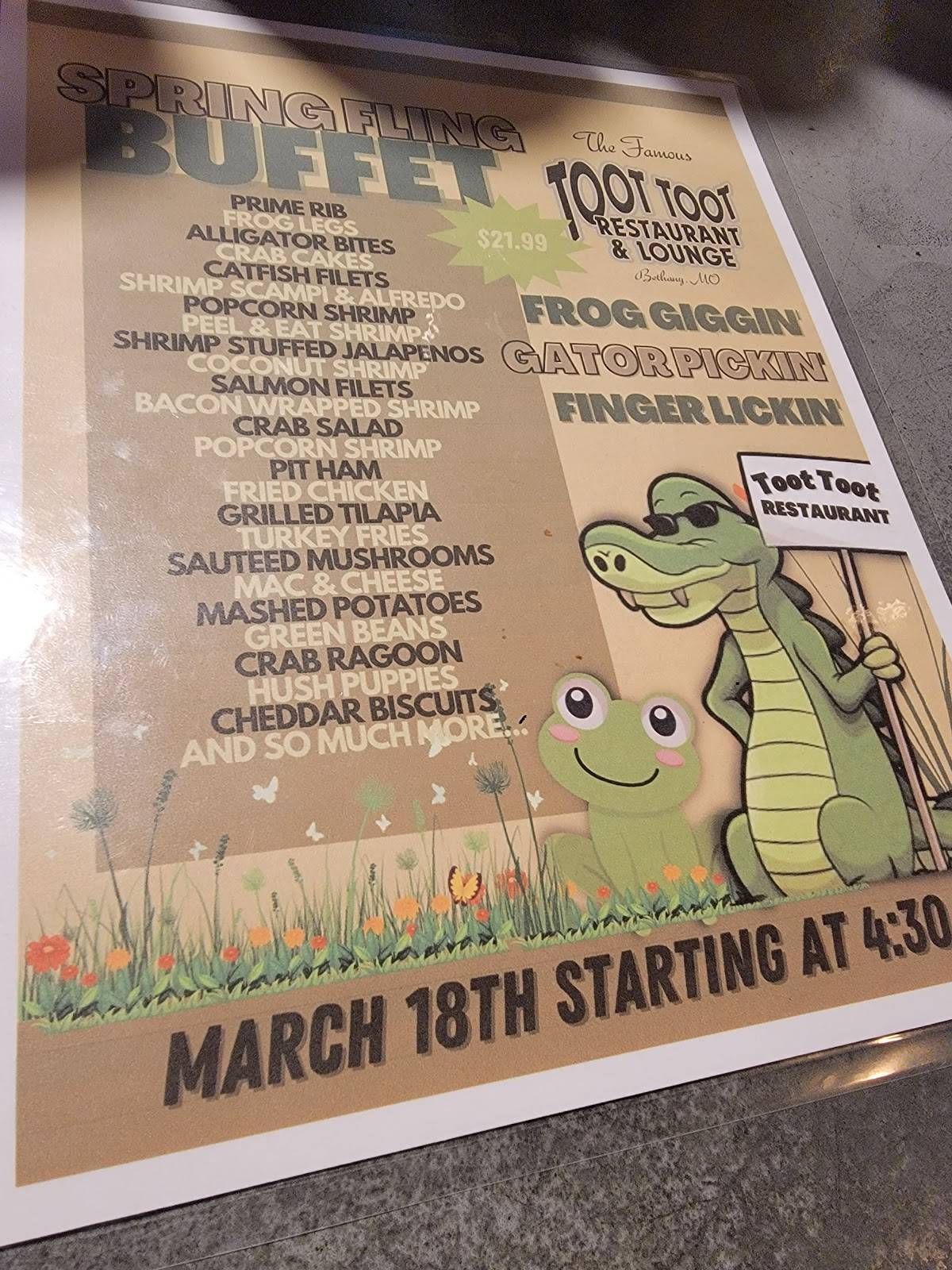 Menu at Toot-Toot Restaurant & Lounge, Bethany