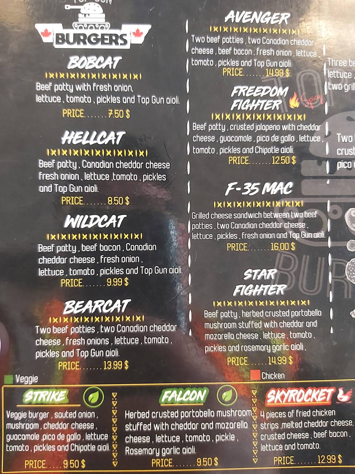 Carta del restaurante Top Gun Burger (Keele St.), Vaughan