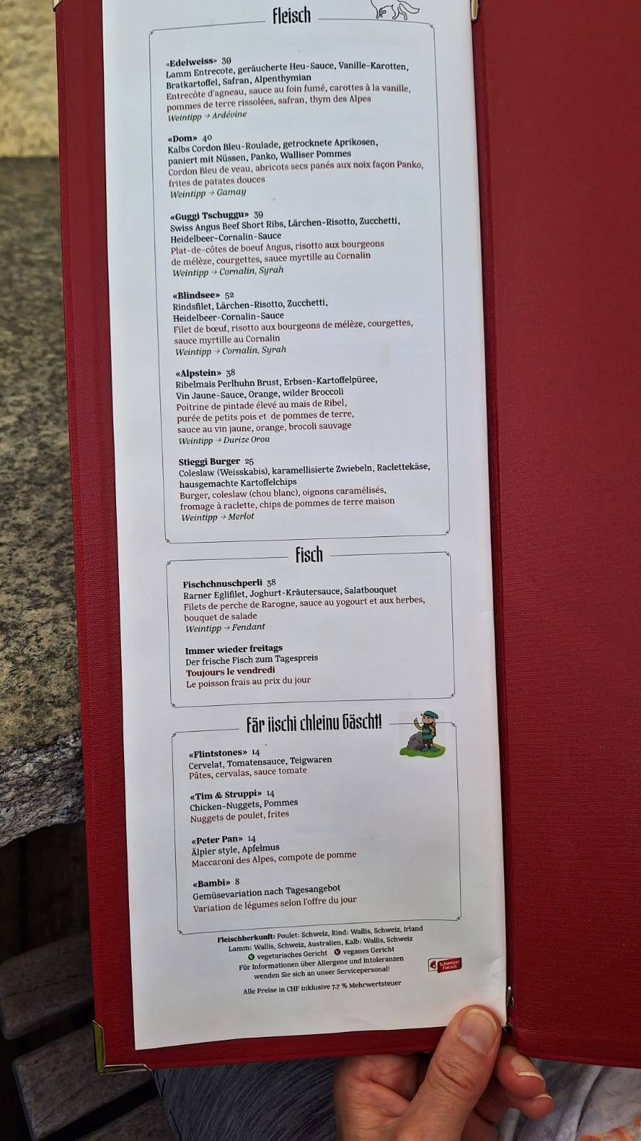 Speisekarte von Restaurant Moosalp, Törbel
