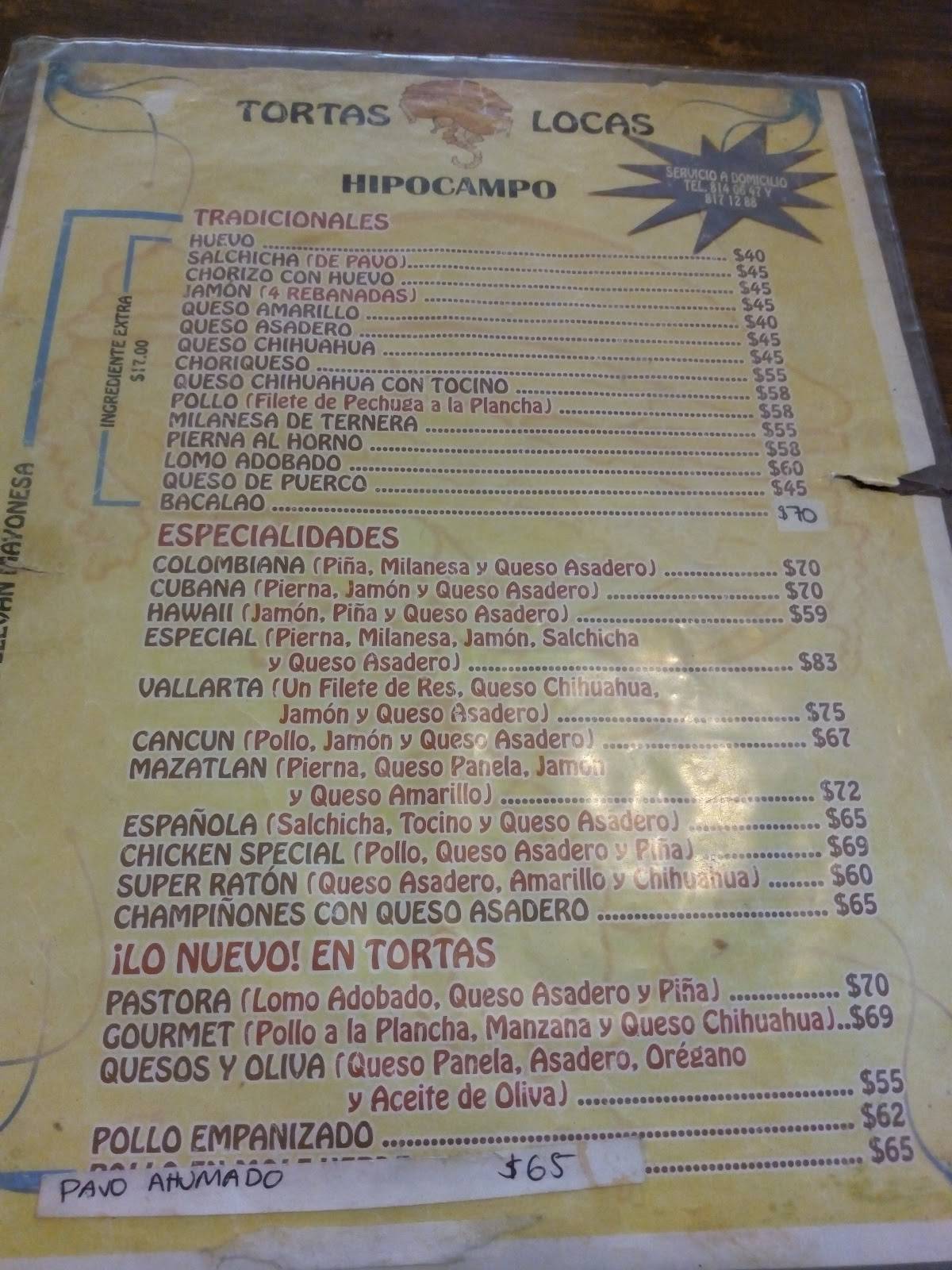 Menu at Tortas Locas Hipocampo restaurant, San Luis Potosi, Av ...