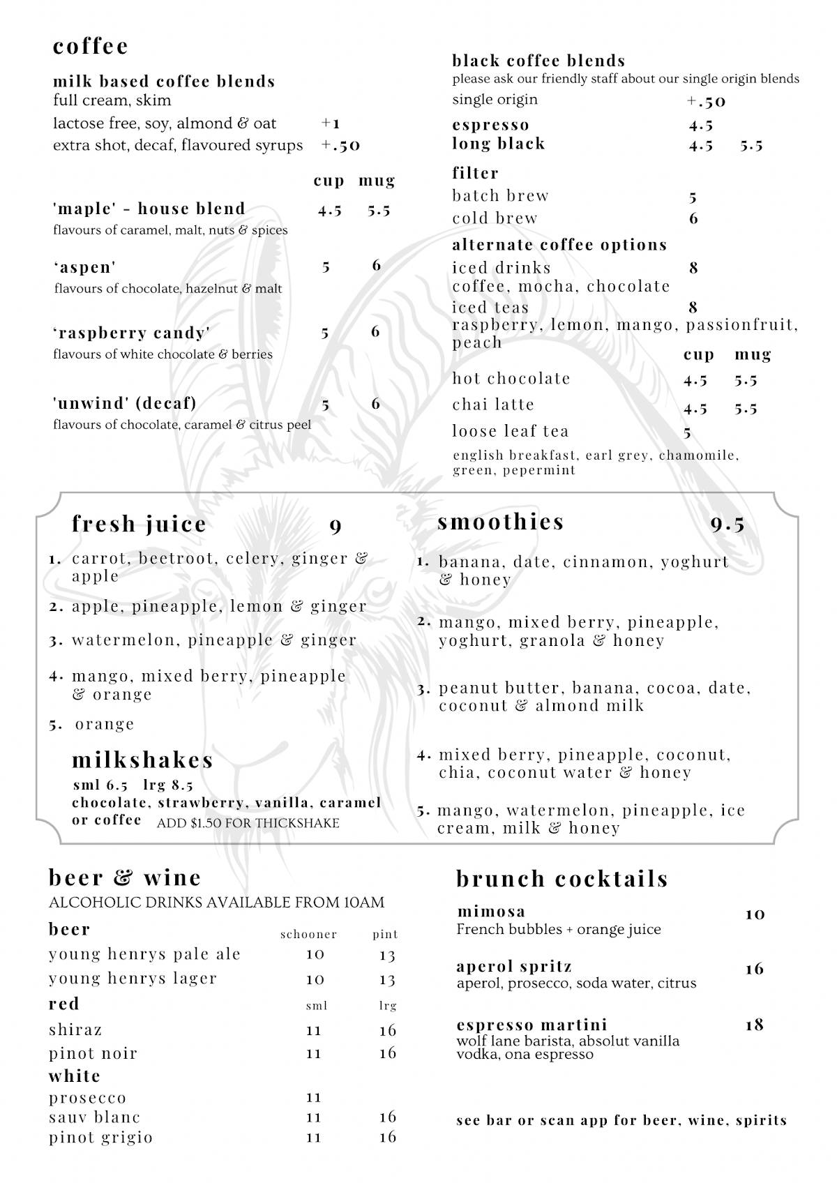 Menu at The Spirited Goat pub & bar, Idalia