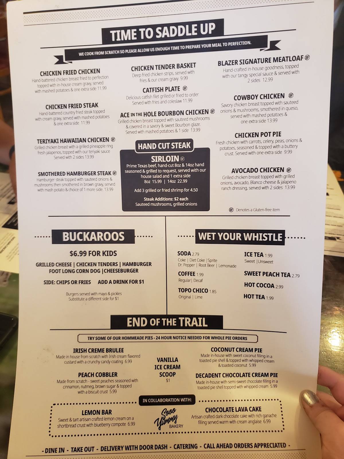 Menu at Trailblazer Grille restaurant, Burnet