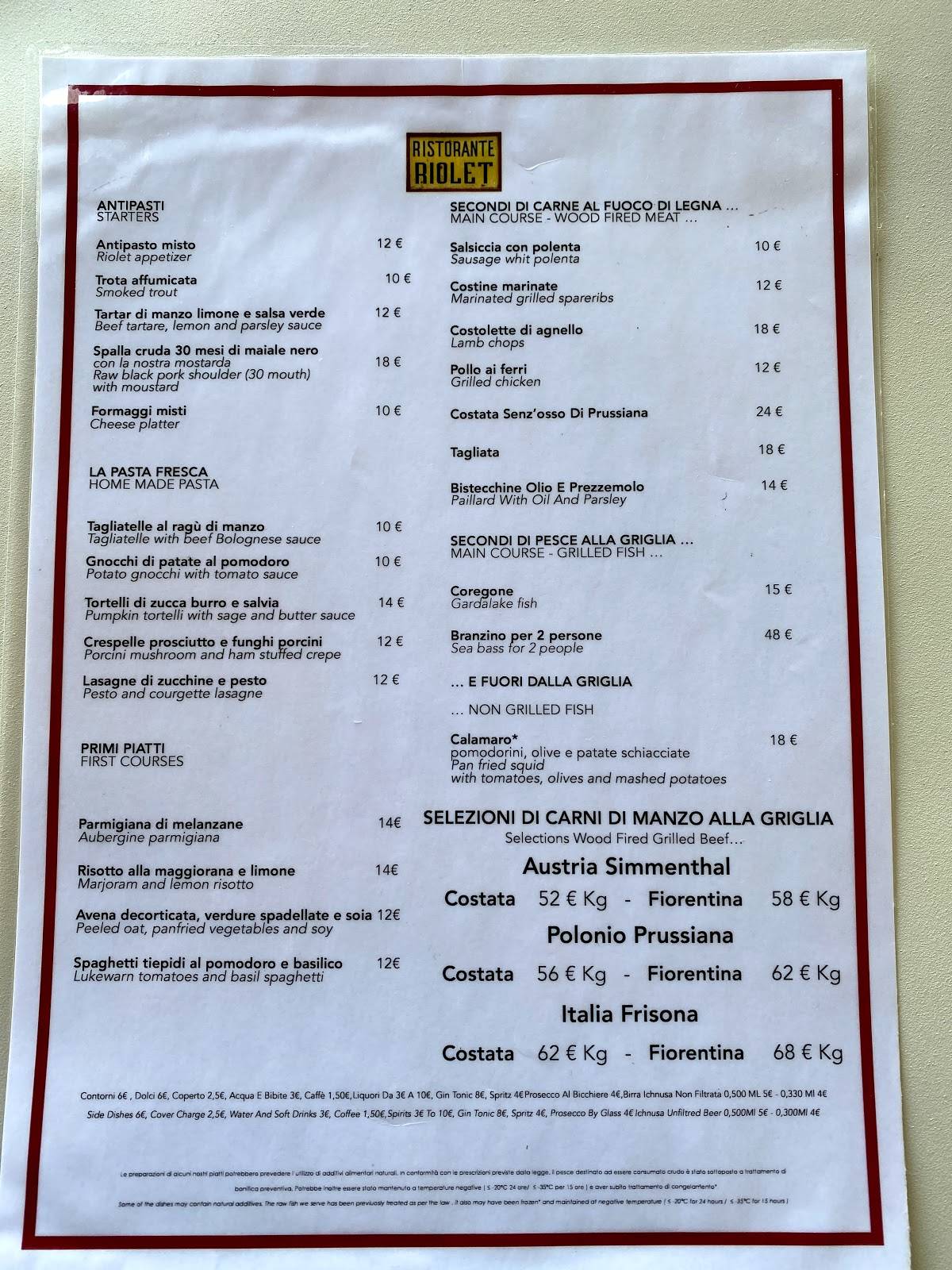 Carta del restaurante Trattoria Il Riolet, Gardone Riviera, Via Fasano ...