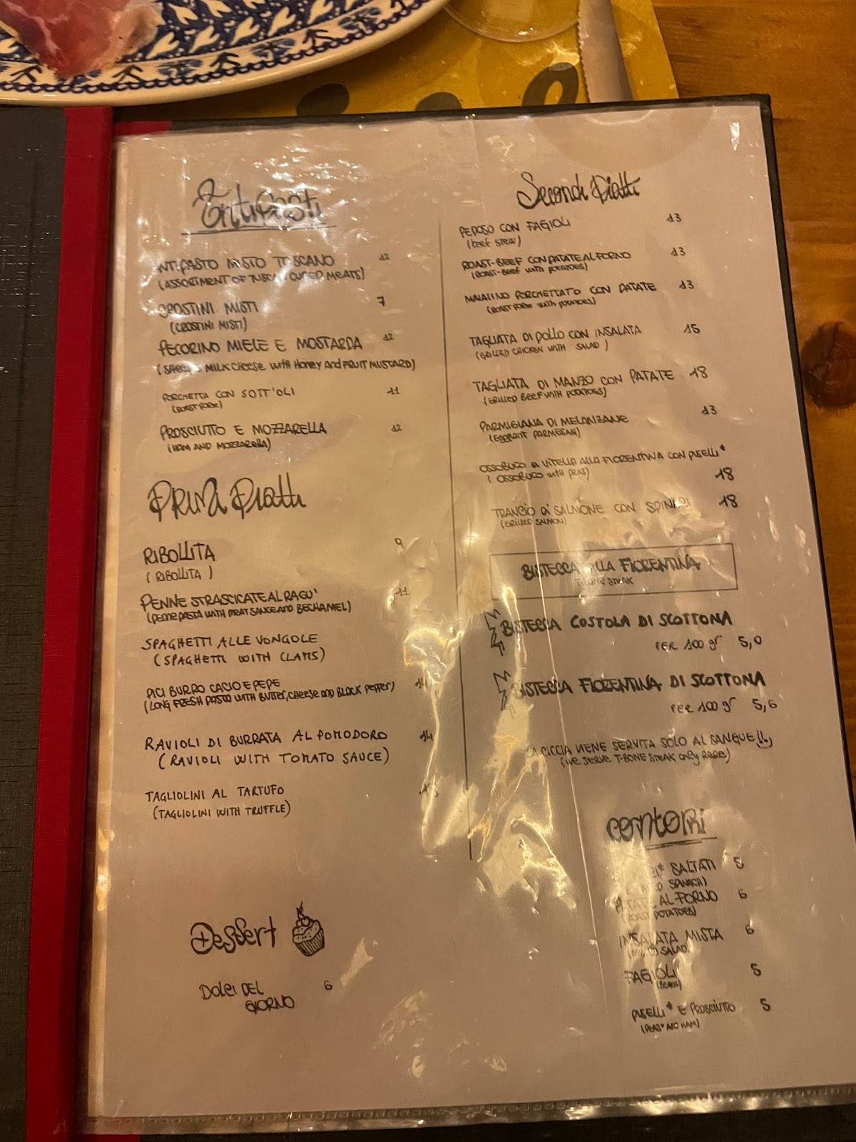 Menu da Trattoria Marione ristorante, Firenze
