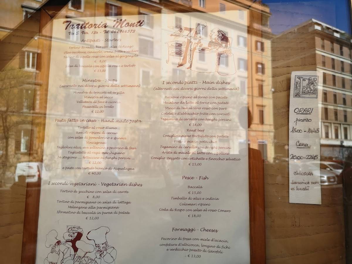 Menu at Trattoria Monti restaurant, Rome, Via di S. Vito