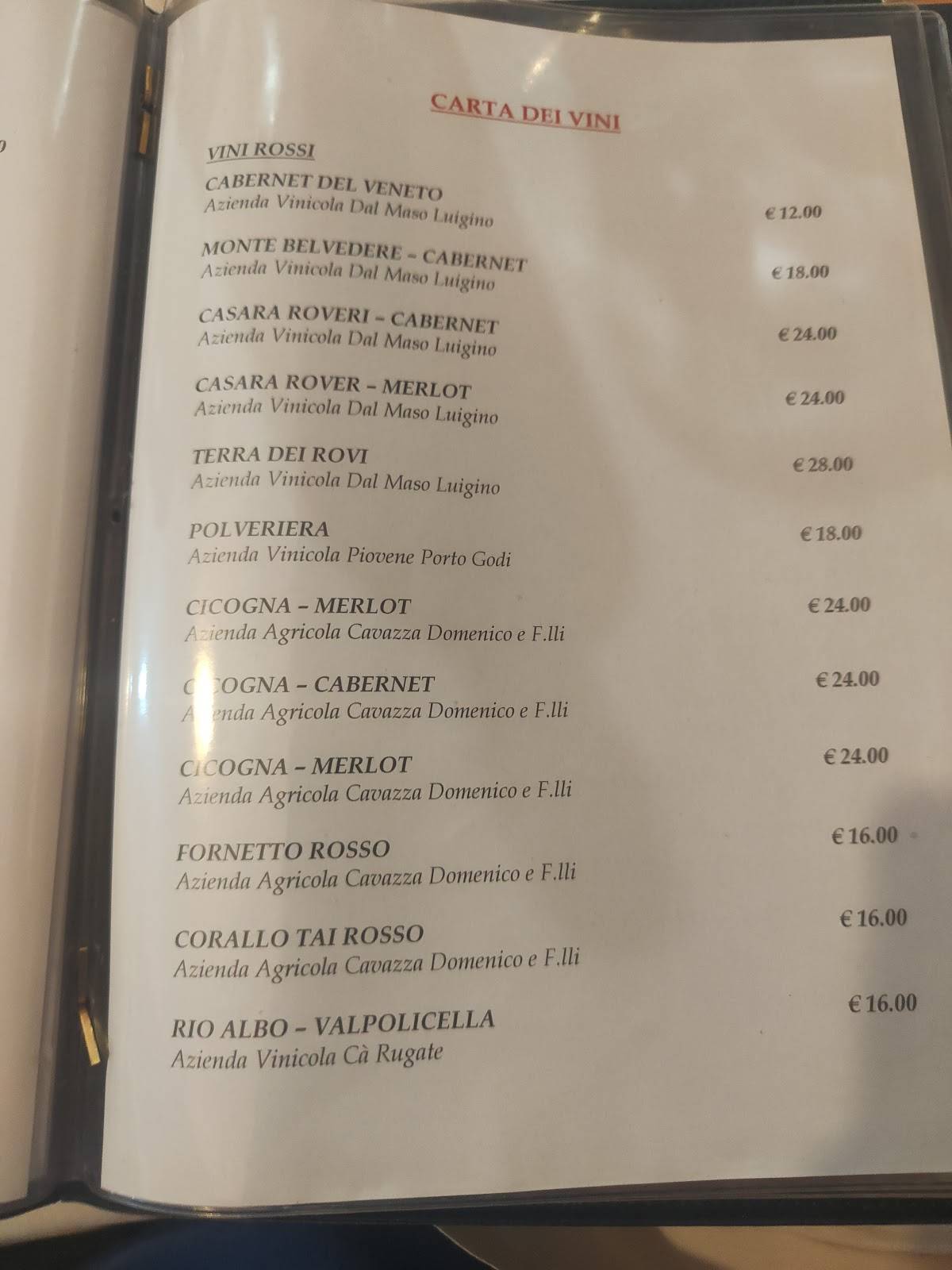 Menu da Trattoria La Collinetta ristorante con griglia, Altavilla Vicentina