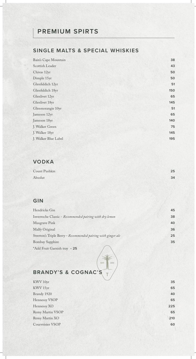 Menu at Tribes restaurant, Kempton Park, Emperors Palace Casino