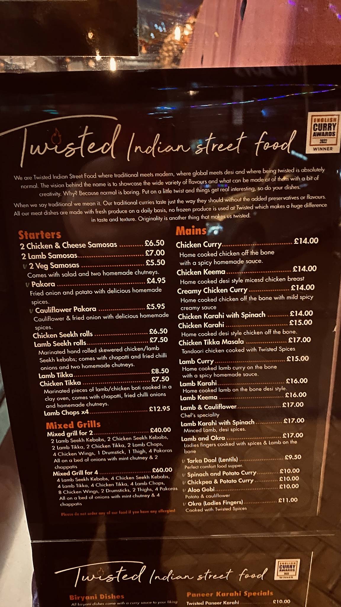 Menu at Twisted Indian street food blackpool restaurant, Blackpool, 15 ...