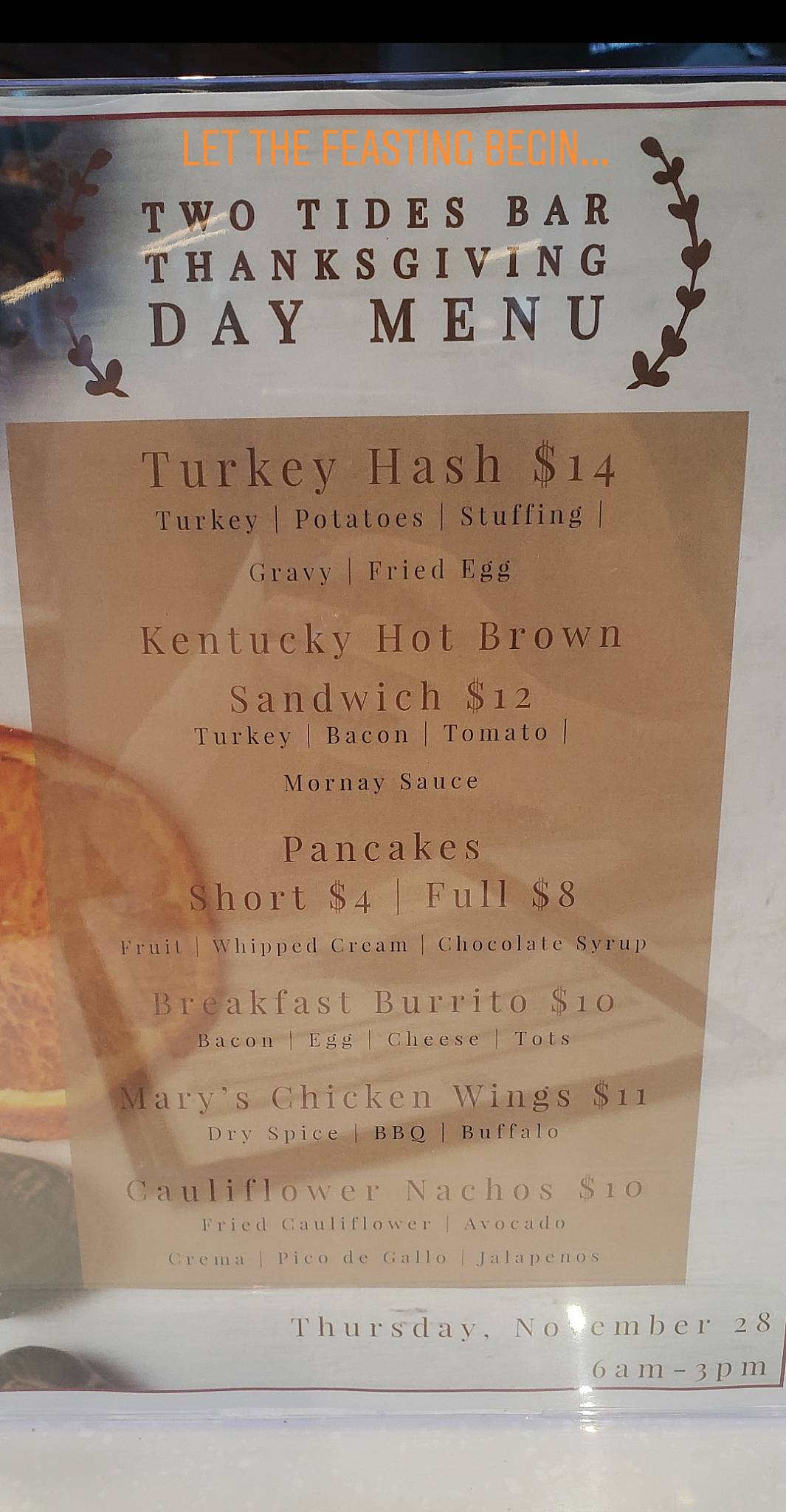 Menu at Two Tides Bar, Honolulu