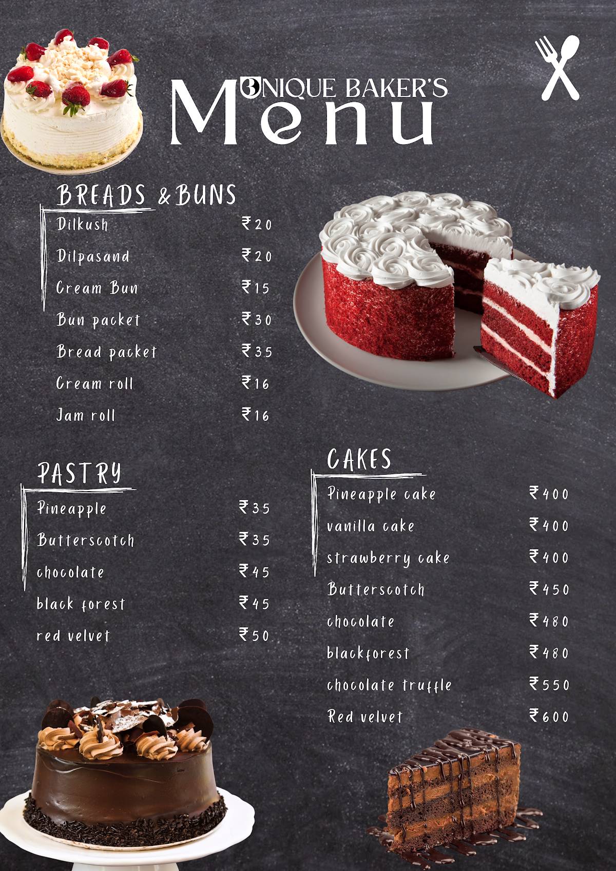 Menu at Unique bakers, Hyderabad