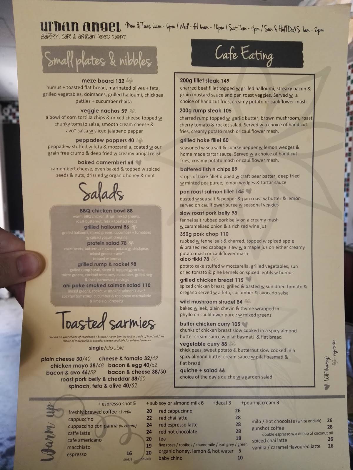 Menu at Urban Angel Cafe, Randburg, 134 Kayburne Ave