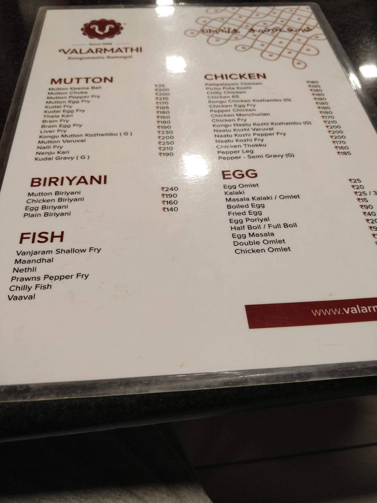 Menu at Valarmathi Mess, Coimbatore, CSI Compound