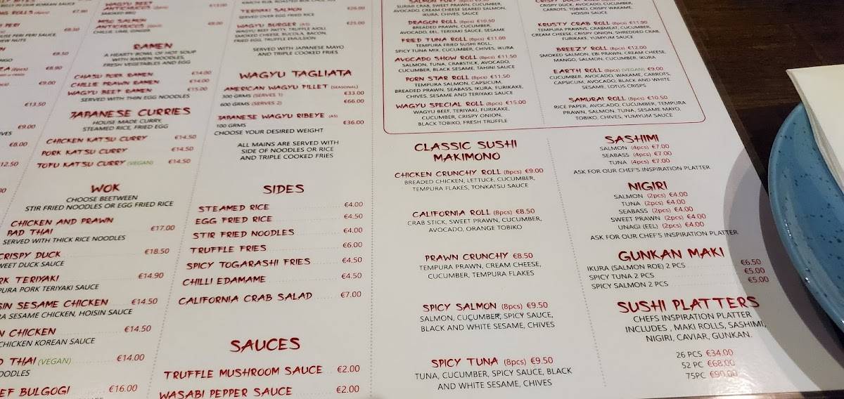 Menu at Wagyu Bar & Kitchen, Valletta