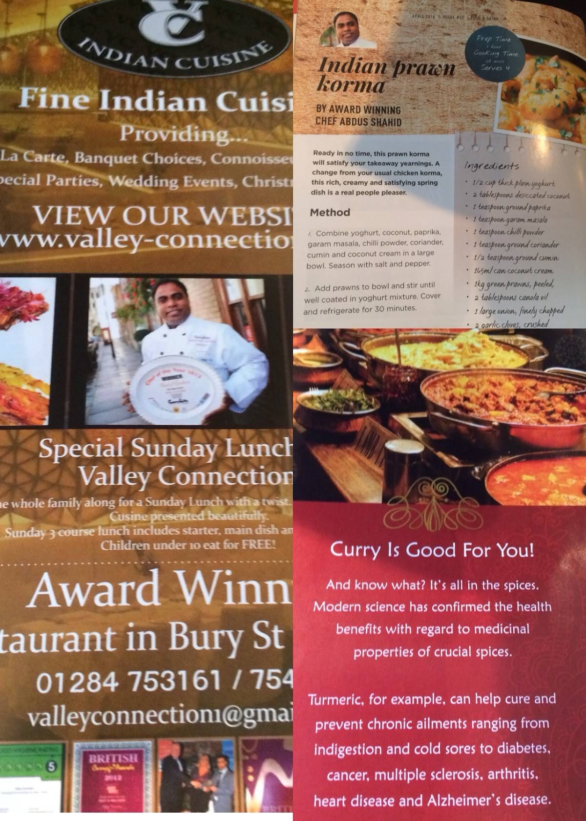 Menu at Valley Connection restaurant, Bury Saint Edmunds