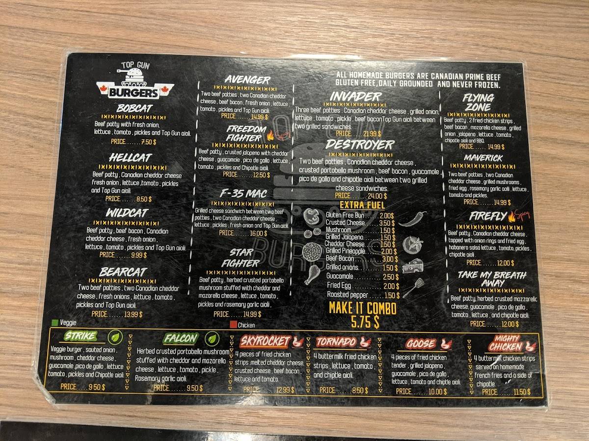 Carta del restaurante Top Gun Burger (Keele St.), Vaughan