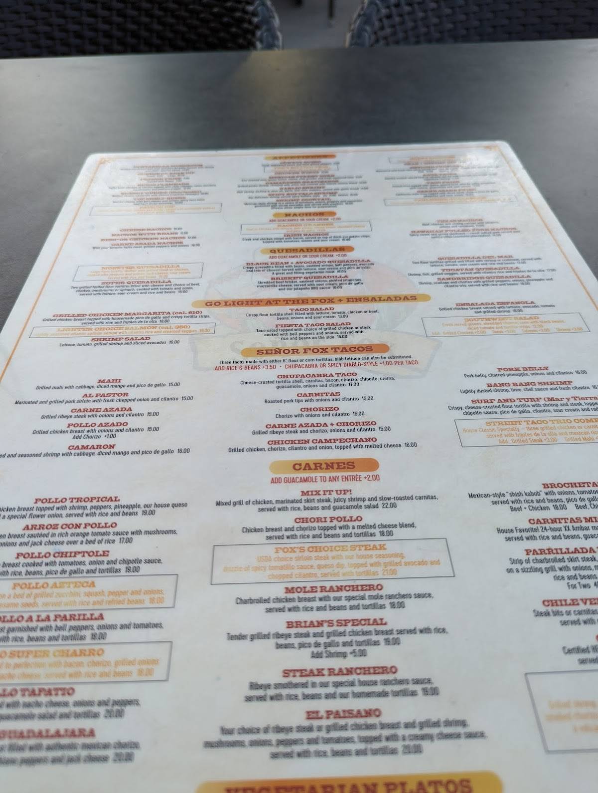 Menu at Senor Fox Mexican Restaurant, Virginia Beach, Nimmo Pkwy