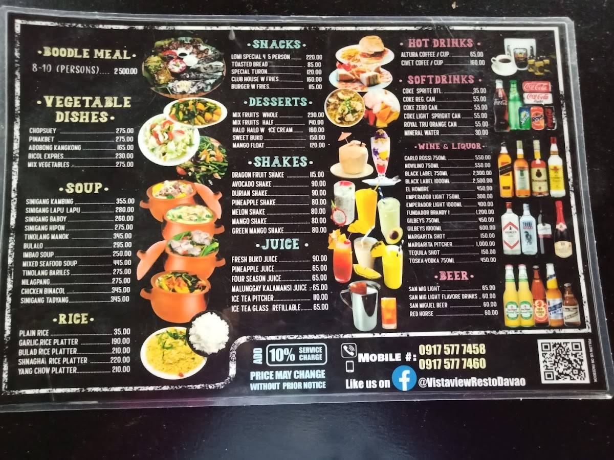 Menu at Vista View Resto restaurant, Davao City, 3HV9+8FP