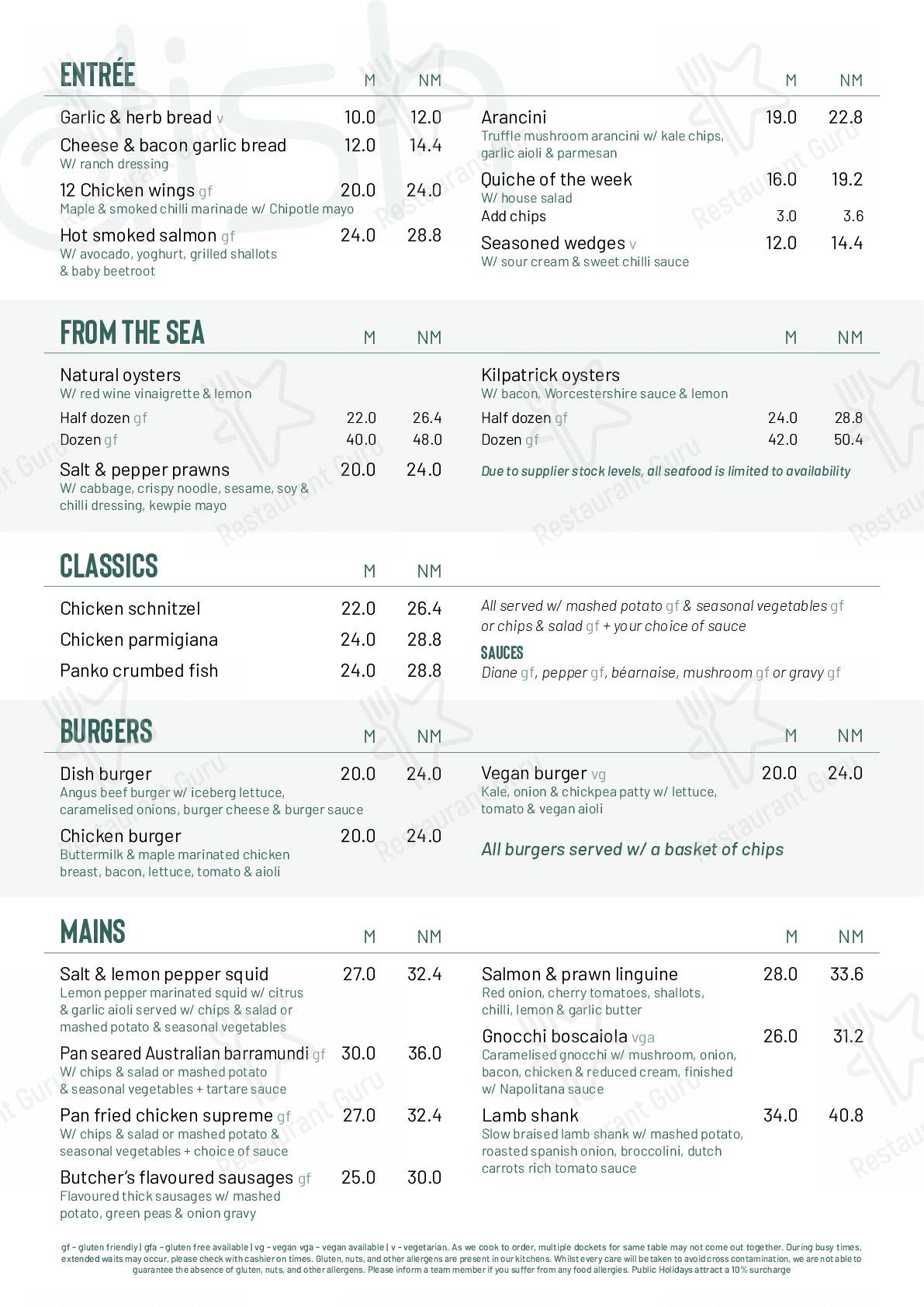 Menu at Wallarah Bay Recreation Club, Gorokan