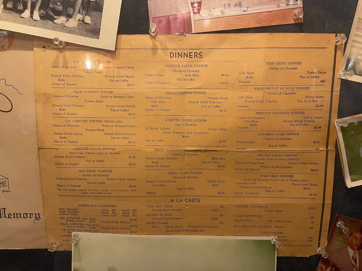 Menu at Warren's Lobster House restaurant, Kittery