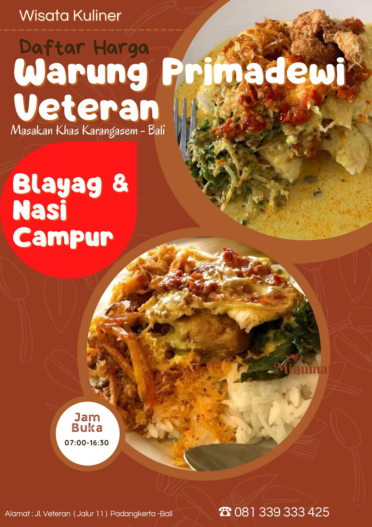 Menu at Warung Belayag "Primadewi Veteran" restaurant, Amlapura