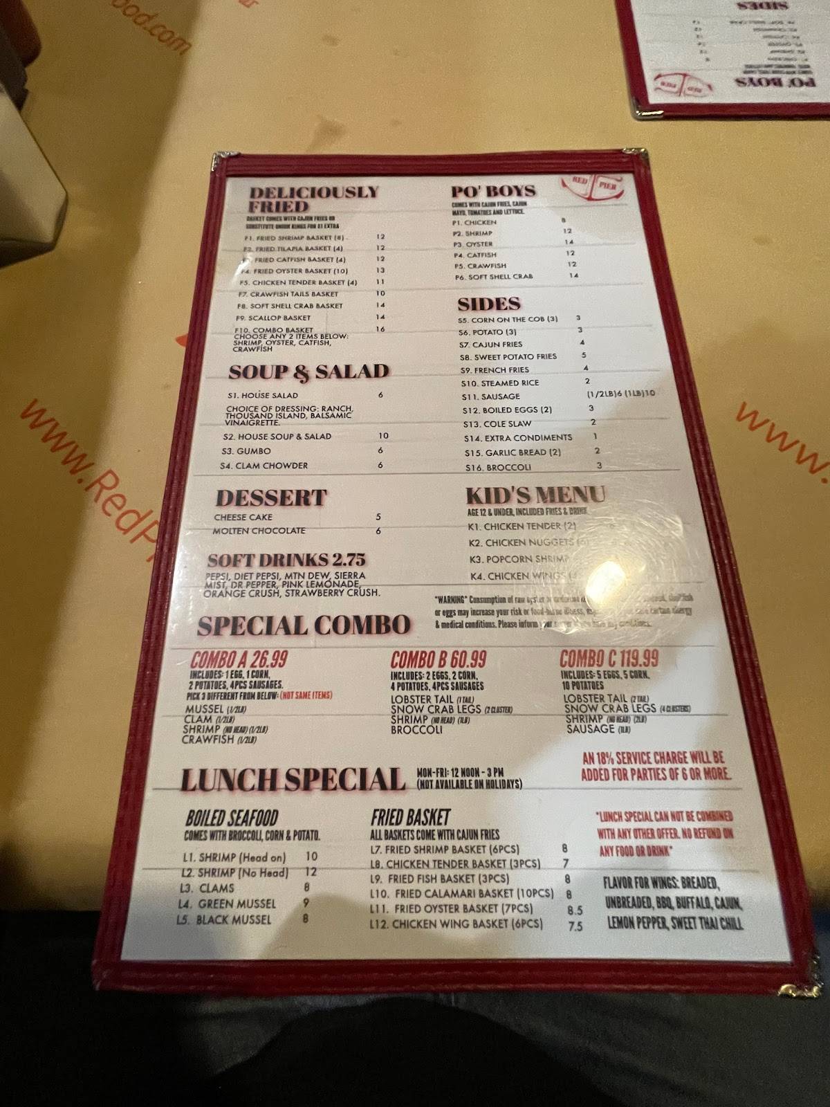 Menu at Red Pier Cajun Seafood & Bar - Service Rd., West Memphis