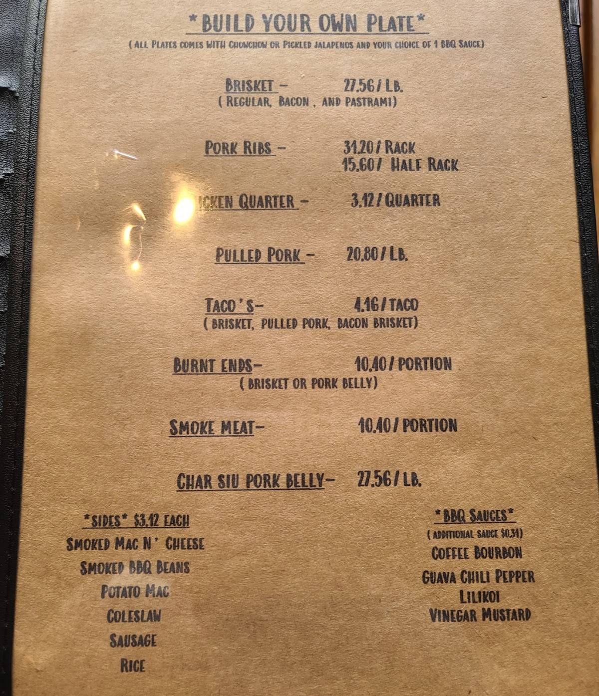 Menu at Whiskey Smoke 808 BBQ, Kaneohe