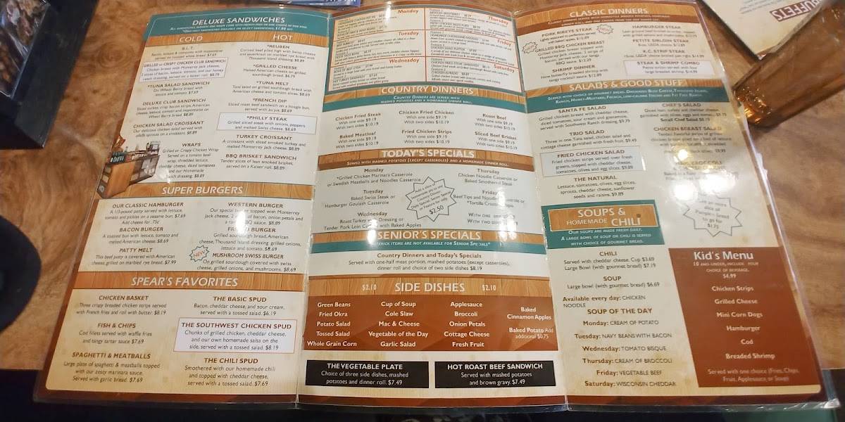 Menu at Spear's Restaurant & Pie Shop, Wichita, W Maple St