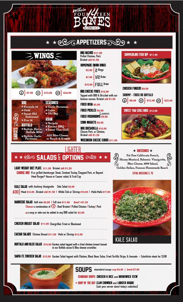 Menu at Wilke's 14 Bones BBQ, Vero Beach