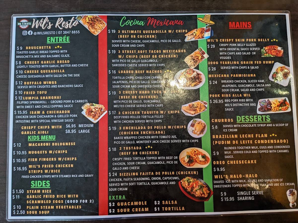 Menu at Wil's Resto restaurant, Sunnybank