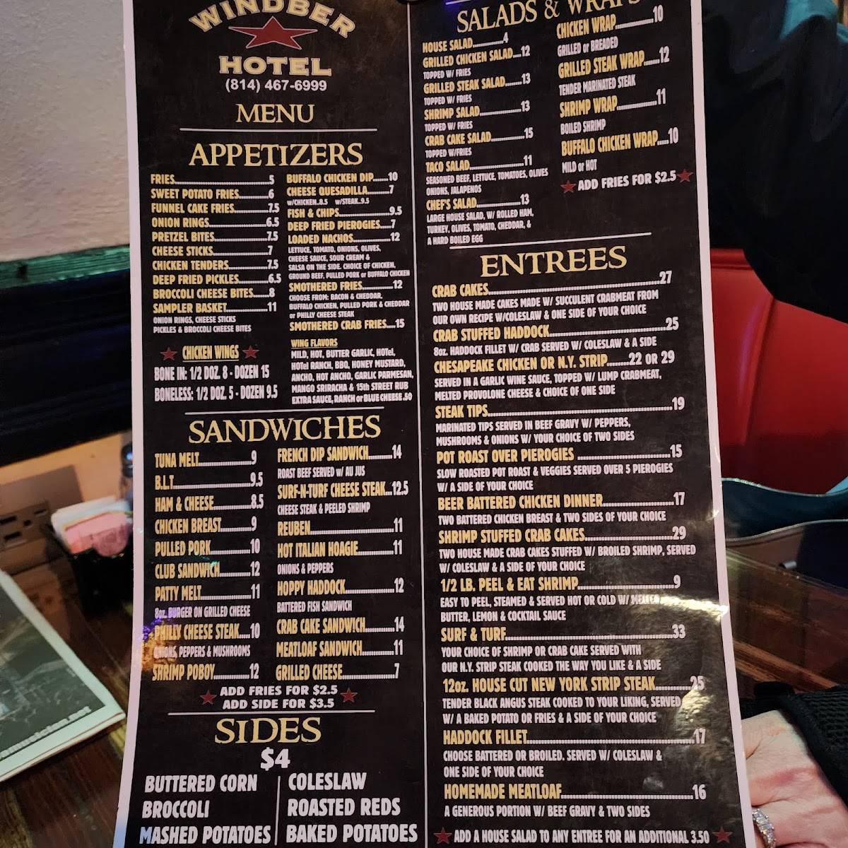Menu at Windber Hotel pub & bar, Windber