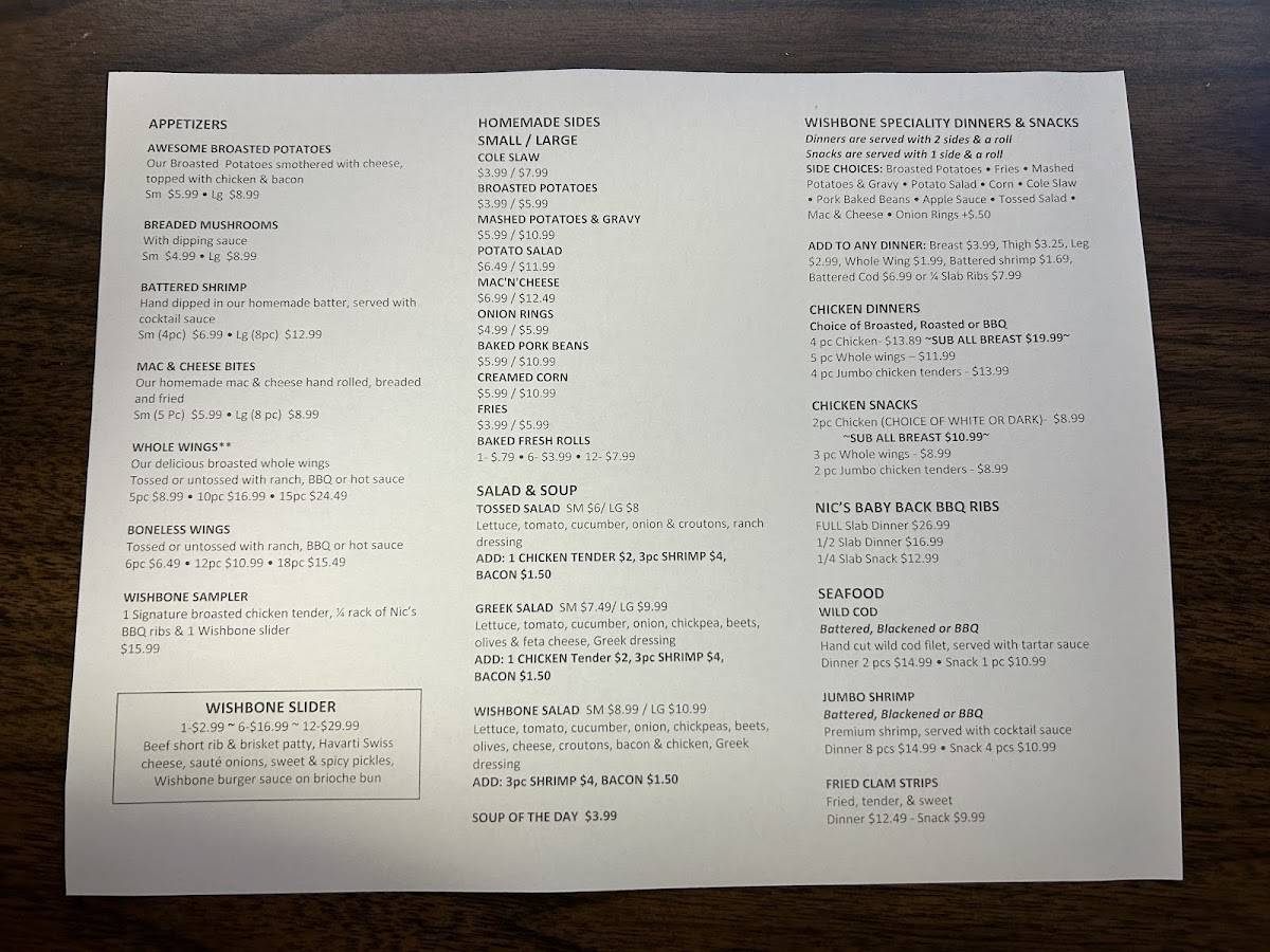 Menu at Wishbone Broasted Chicken restaurant, Allen Park