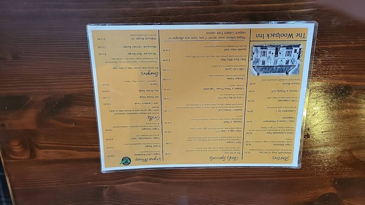 Menu at Woolpack Inn pub & bar, Louth