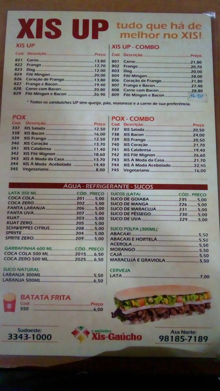 Menu em Xis Gaúcho - Asa Norte restaurante de fast food, Brasília, Asa ...