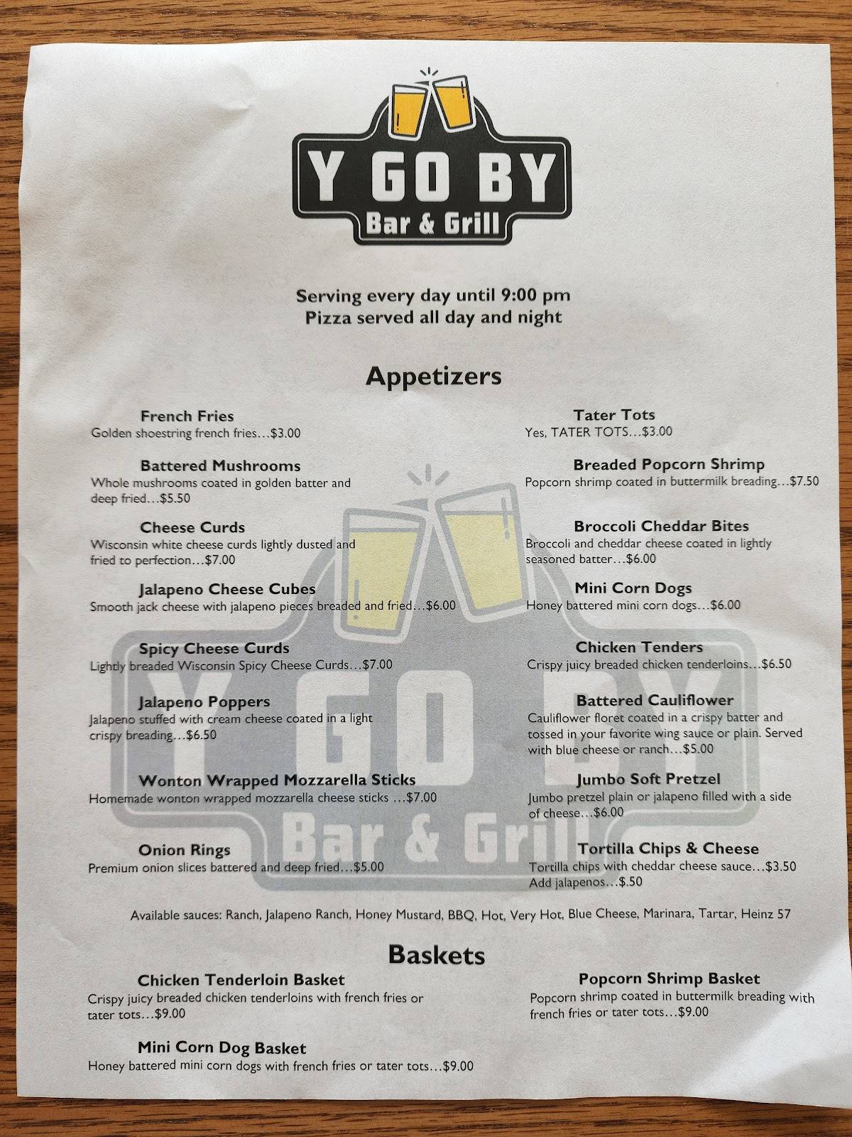 Menu at Y Go By Bar and Grill, Appleton