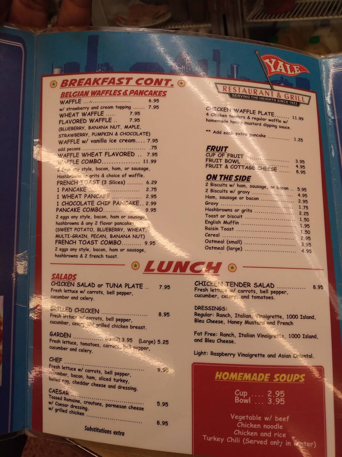 Menu at Yale Street Grill cafe, Houston