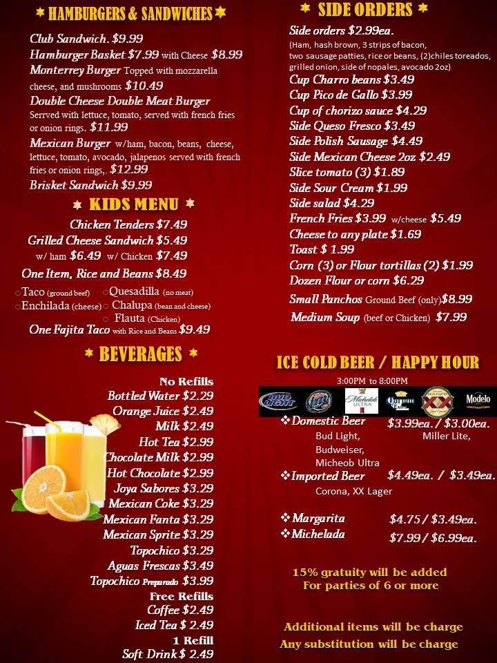 Menu at Zamoras' Restaurant, McAllen, N 23rd St