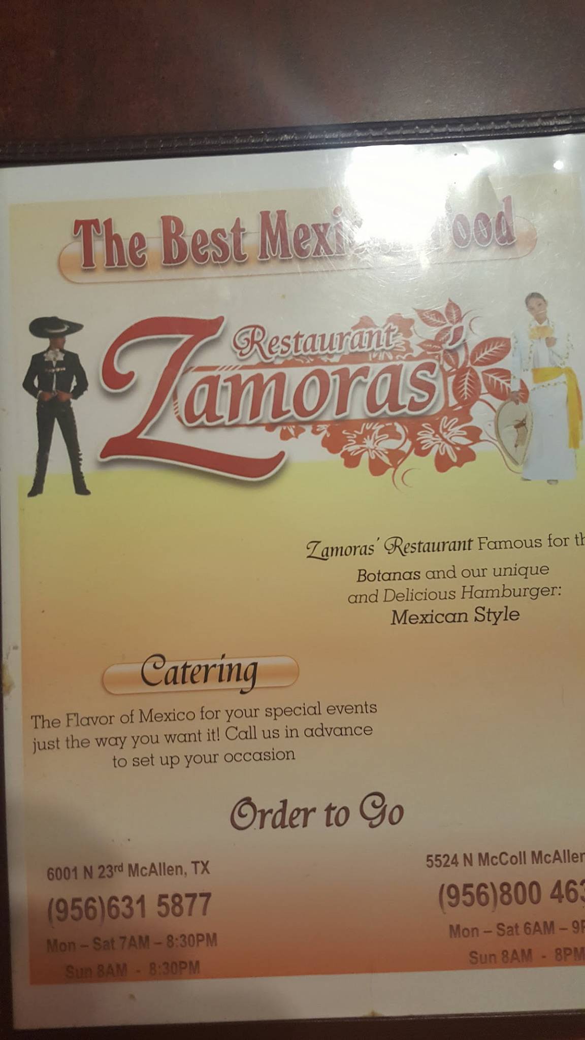 Menu at Zamoras' Restaurant, McAllen, N 23rd St