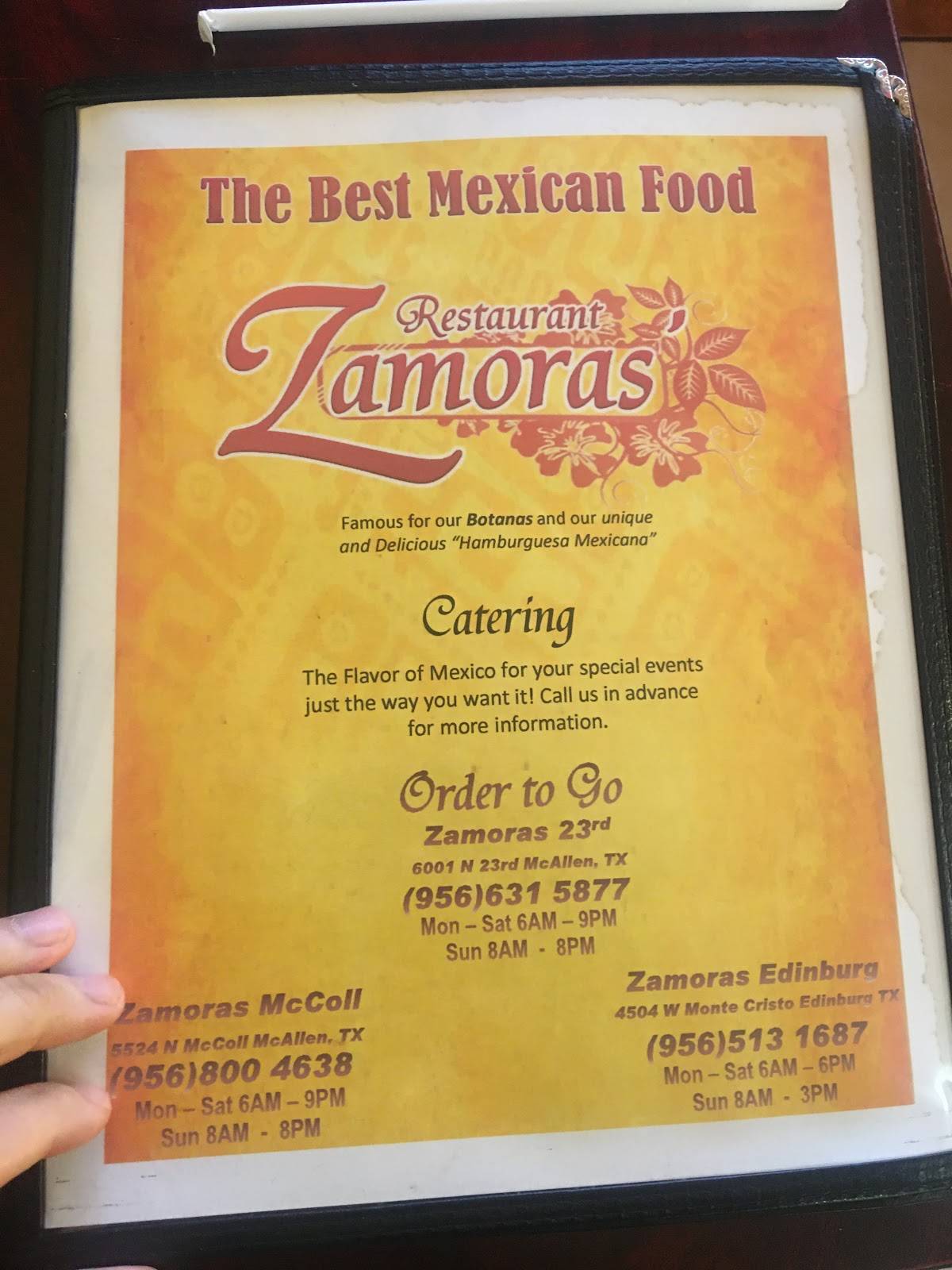 Menu at Zamoras' Restaurant, McAllen, N 23rd St