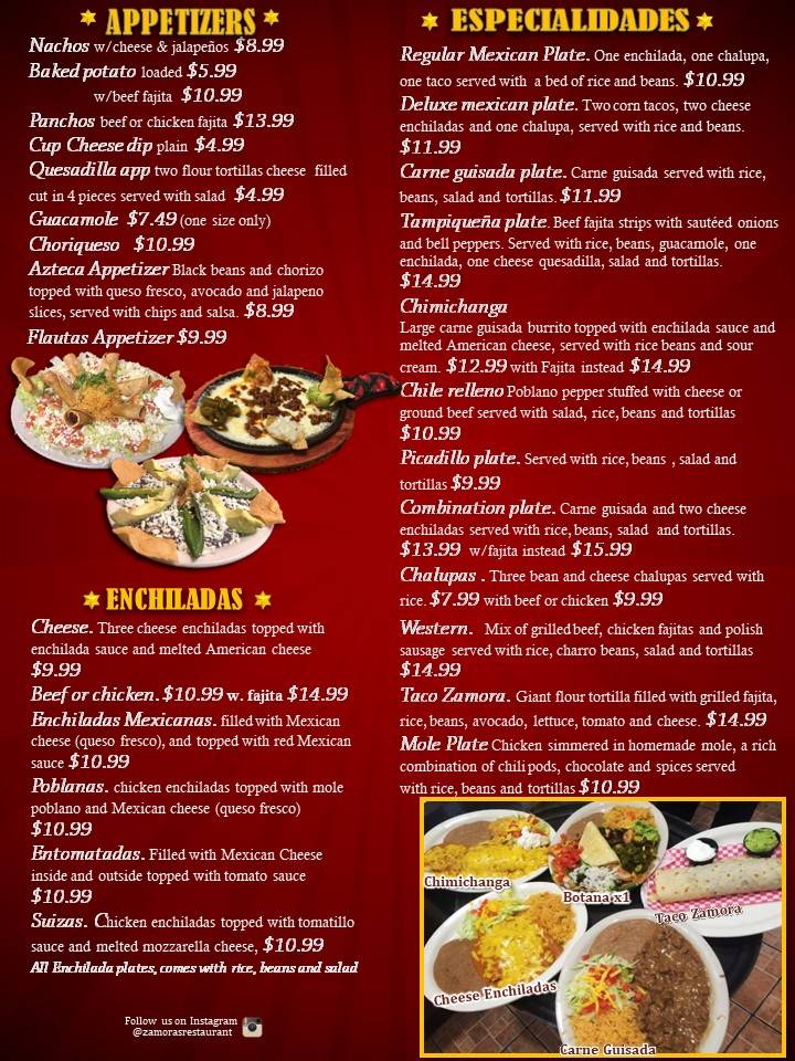 Menu at Zamoras' Restaurant, McAllen, N 23rd St