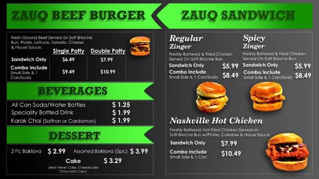 Menu at Zauq Halal Kitchen restaurant, Woodlawn