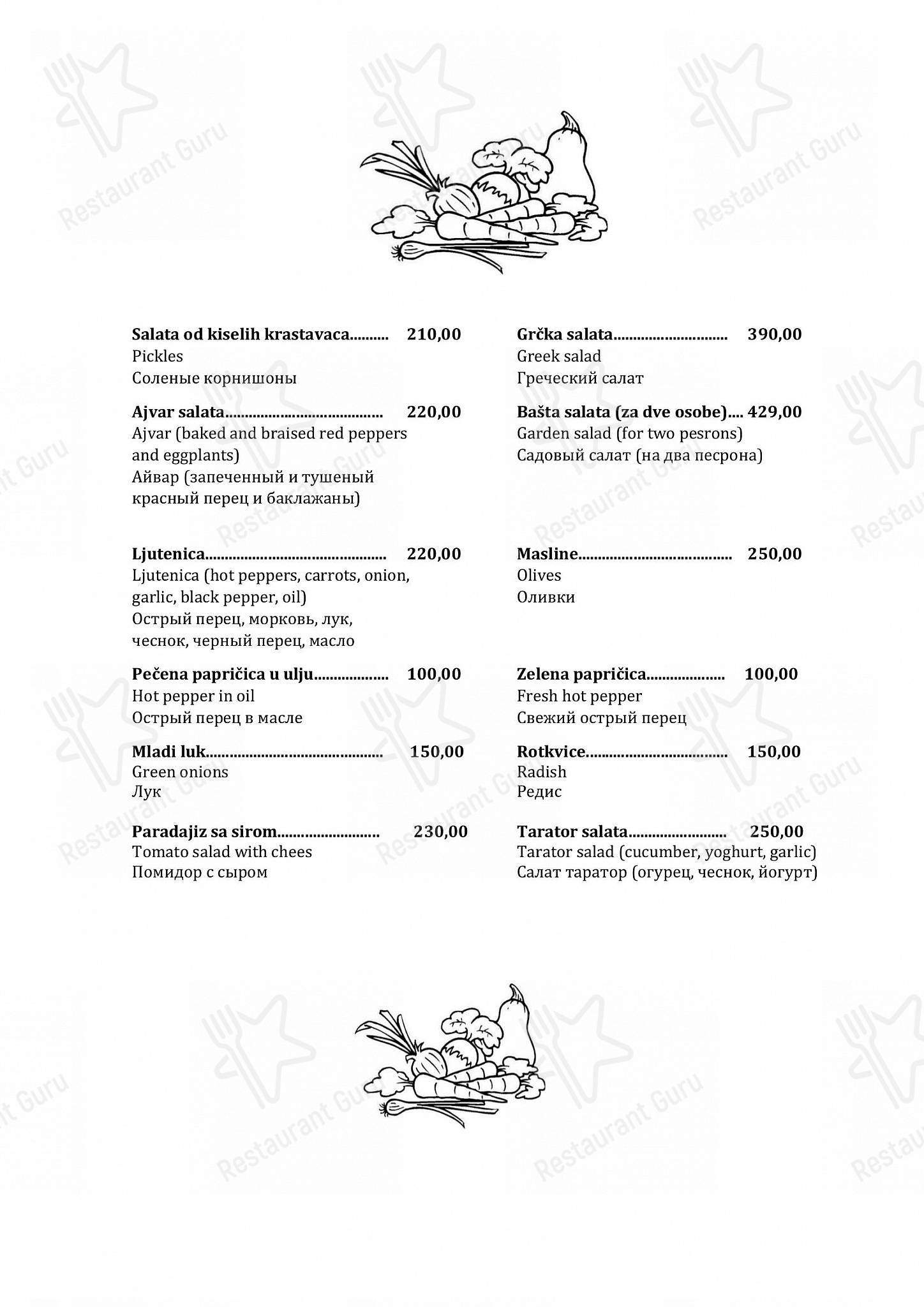 Menu at Znak Pitanja (Question Mark) restaurant, Belgrade