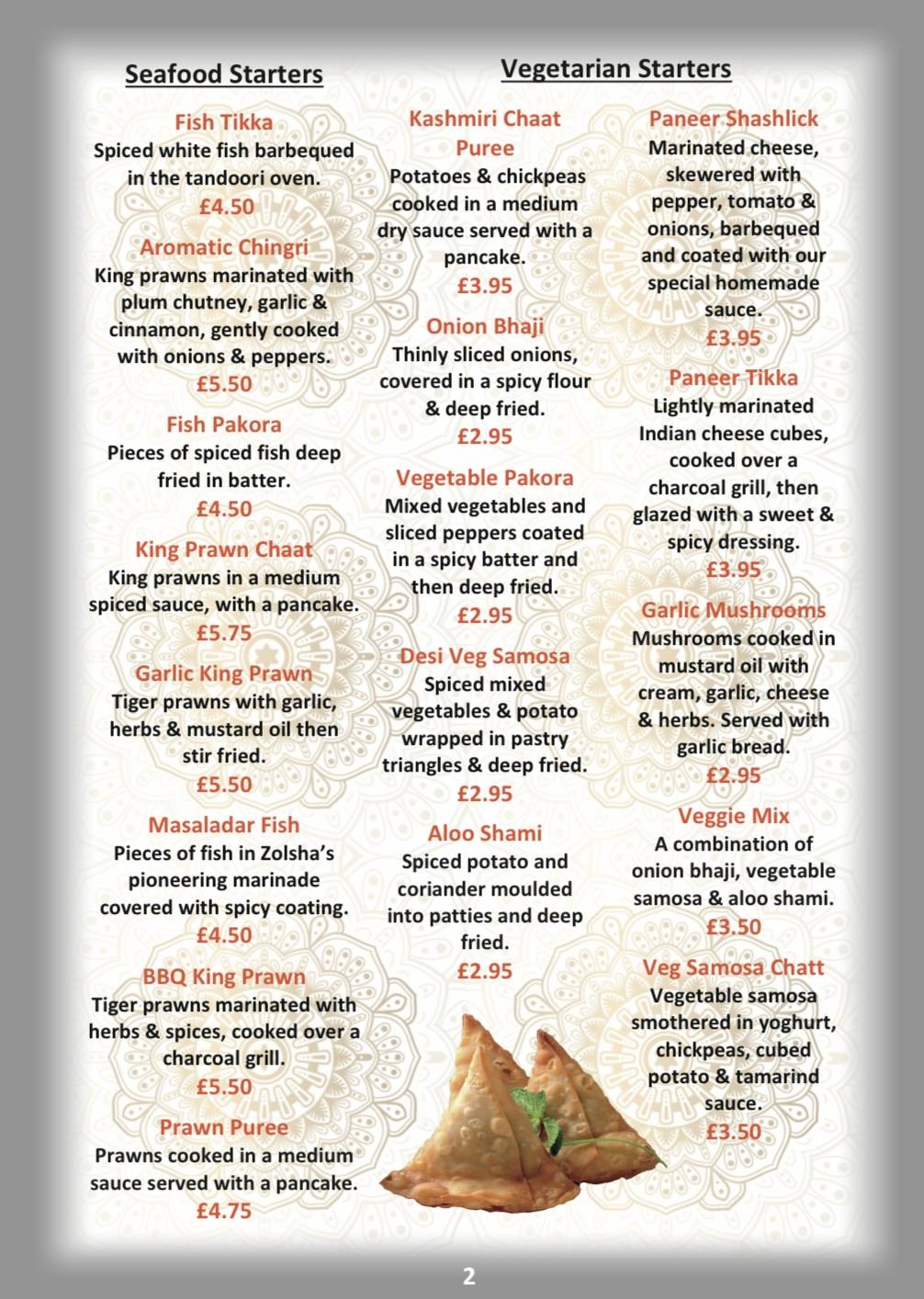 Menu at Zolsha restaurant, Keighley