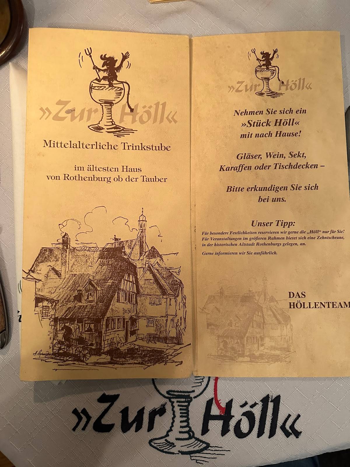 Menu at Zur Hoell restaurant, Rothenburg ob der Tauber