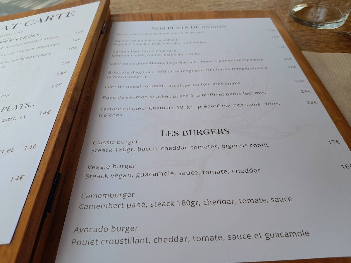 Carta del restaurante le chat tard, Arès