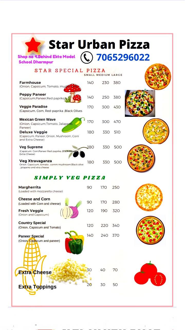 Menu at Sun Urban pizza, Delhi, 25 Feet Rd