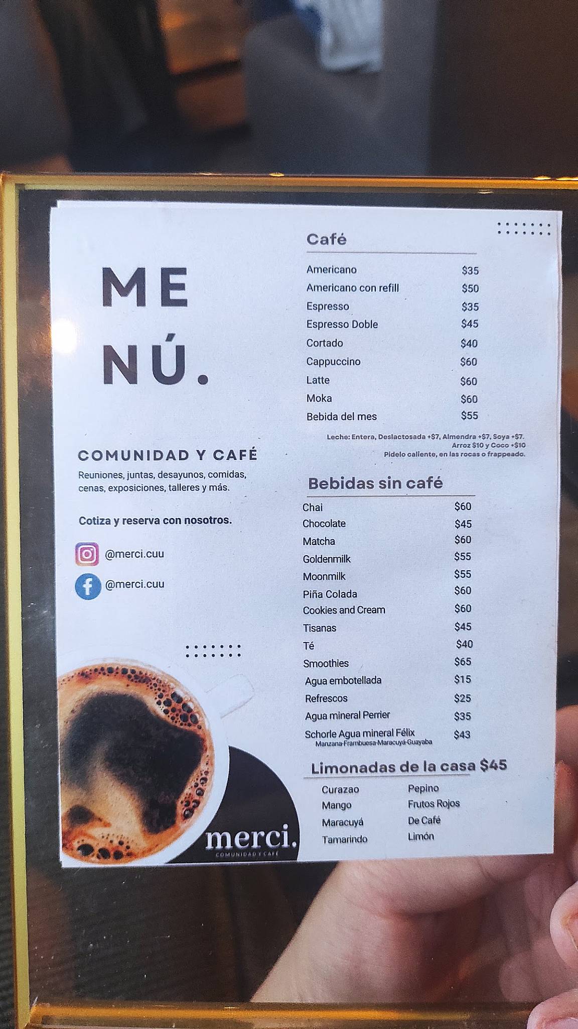 Menu at merci cafe, Chihuahua