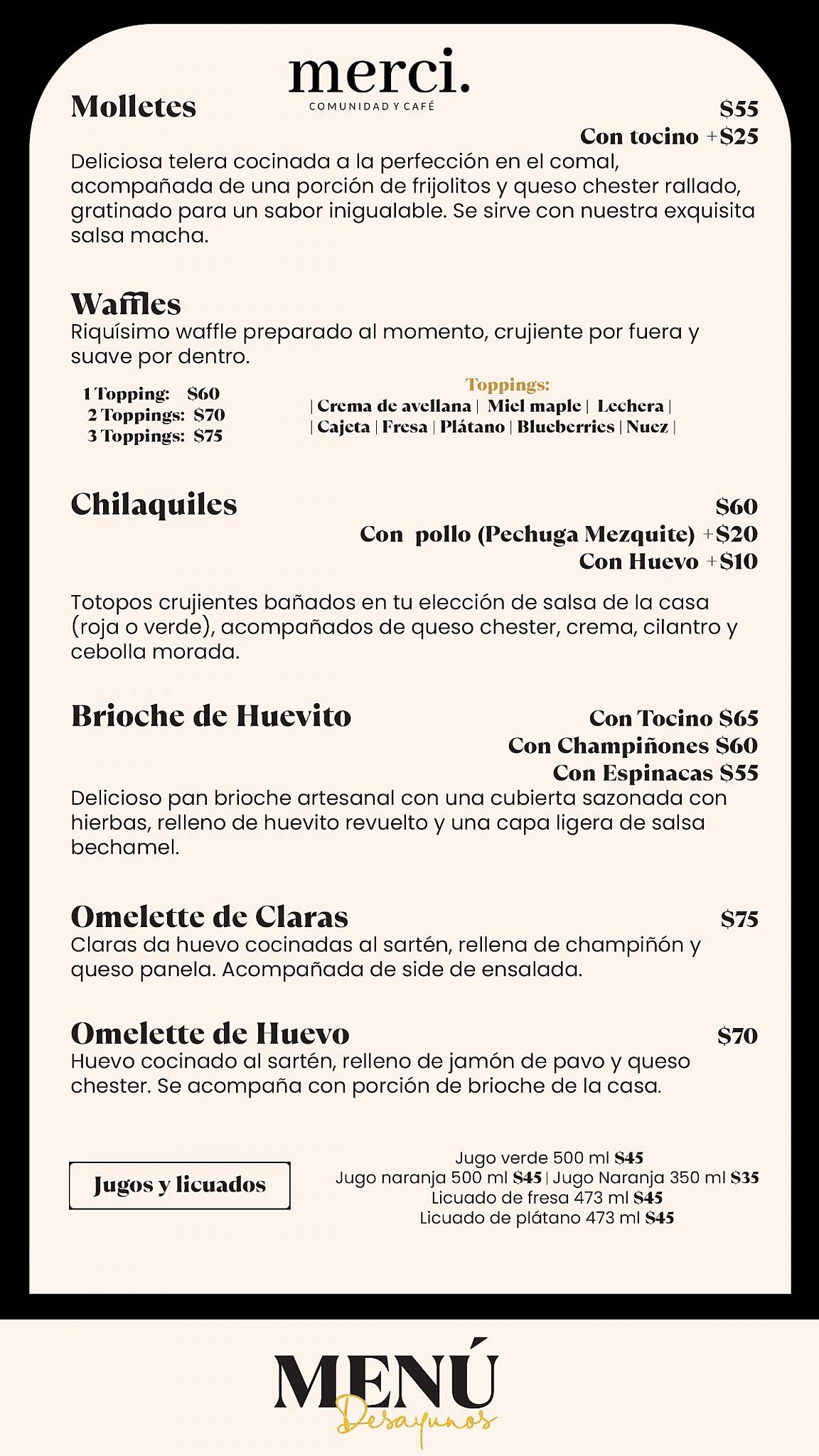 Menu at merci cafe, Chihuahua
