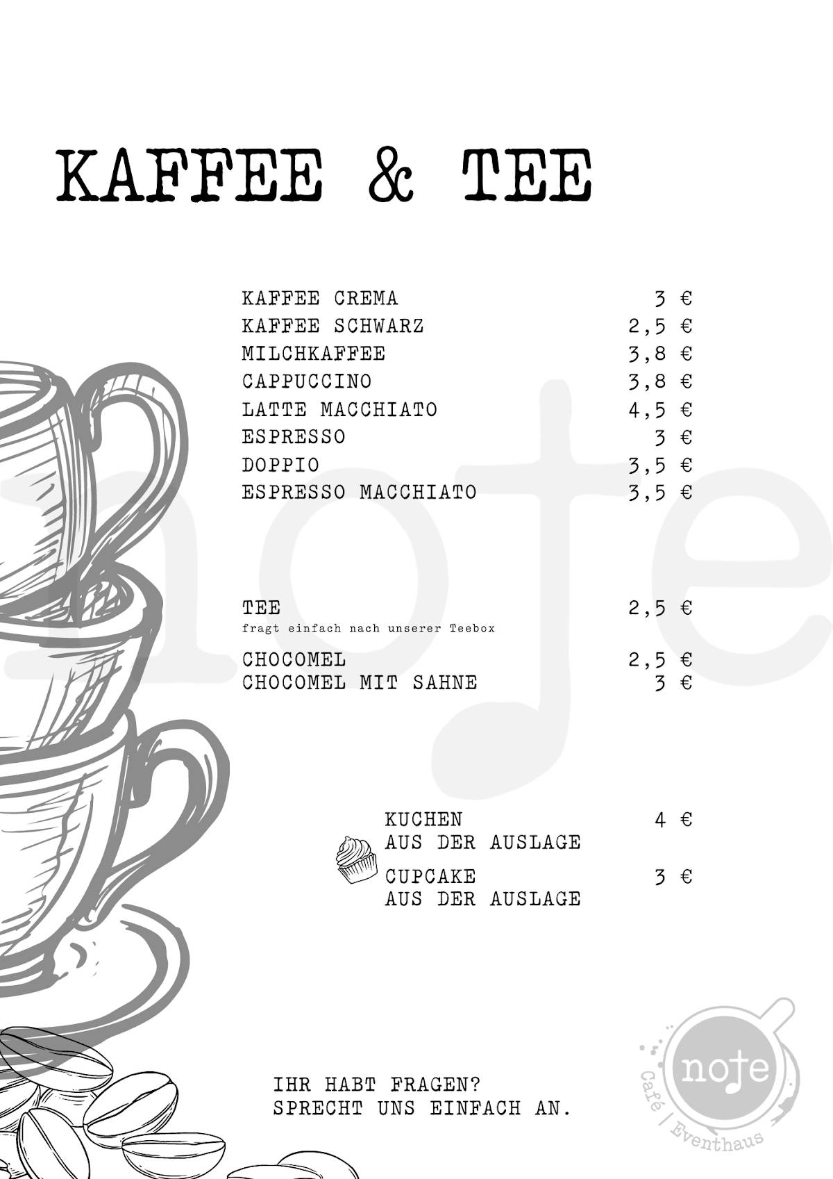 Speisekarte von Note Café cafe, Goch