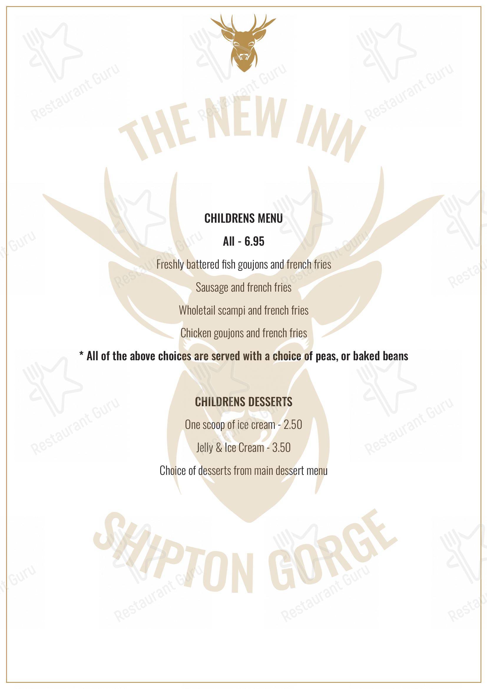 Menu at The New Inn pub & bar, Shipton Gorge, Shipton Rd