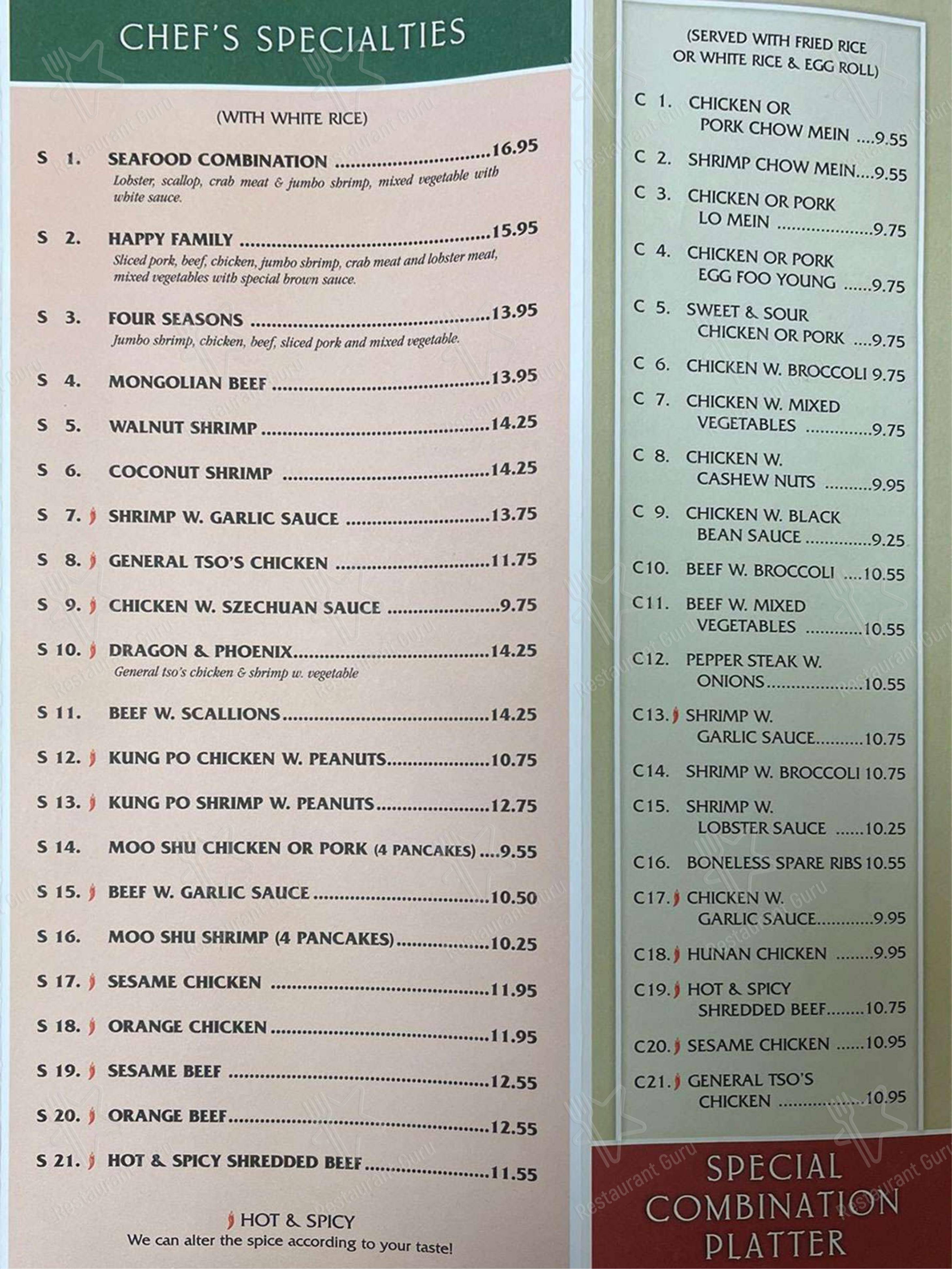 Menu at Chopsticks restaurant, Waterford